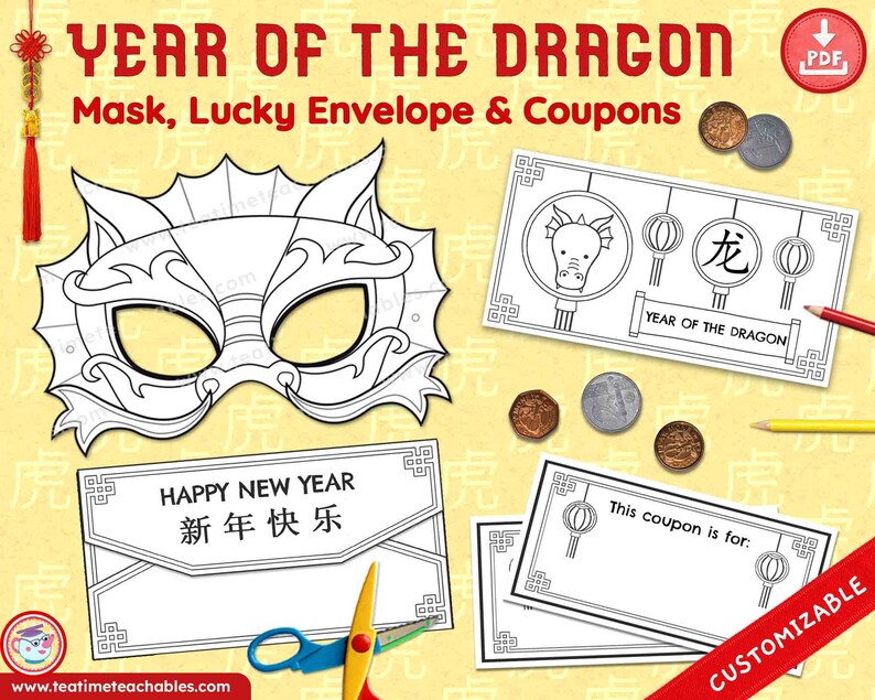Year of the Dragon Craft: Printable Mask & Lucky Red Envelope With ...