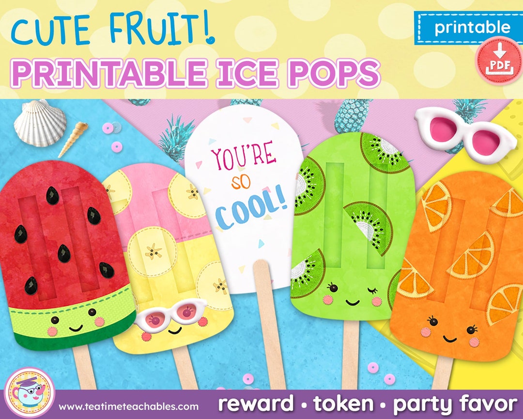 Popsicle Ice Pops - CUTE FRUIT - Editable Kid's Party Favors, Party ...