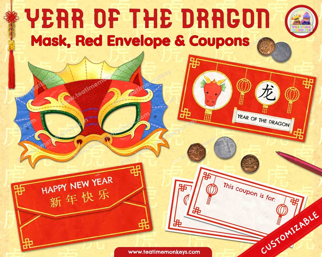 Year of the Dragon Craft: Printable Mask & Lucky Red Envelope With ...