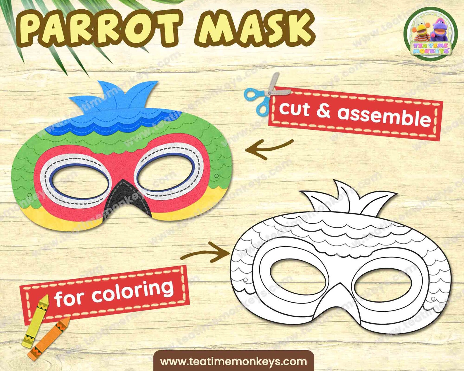PARROT Mask: in Color and for Coloring Printable Jungle - Etsy