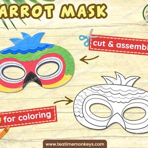 PARROT Mask: in Color and for Coloring Printable Jungle - Etsy
