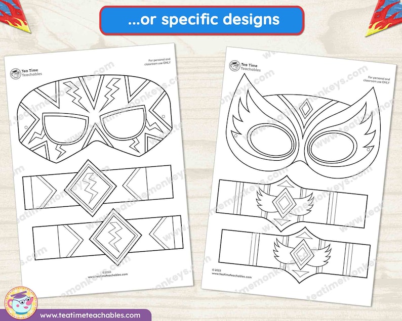 Superhero Masks for Kids: 10 Printable Masks & Wristbands to Color (PDF ...