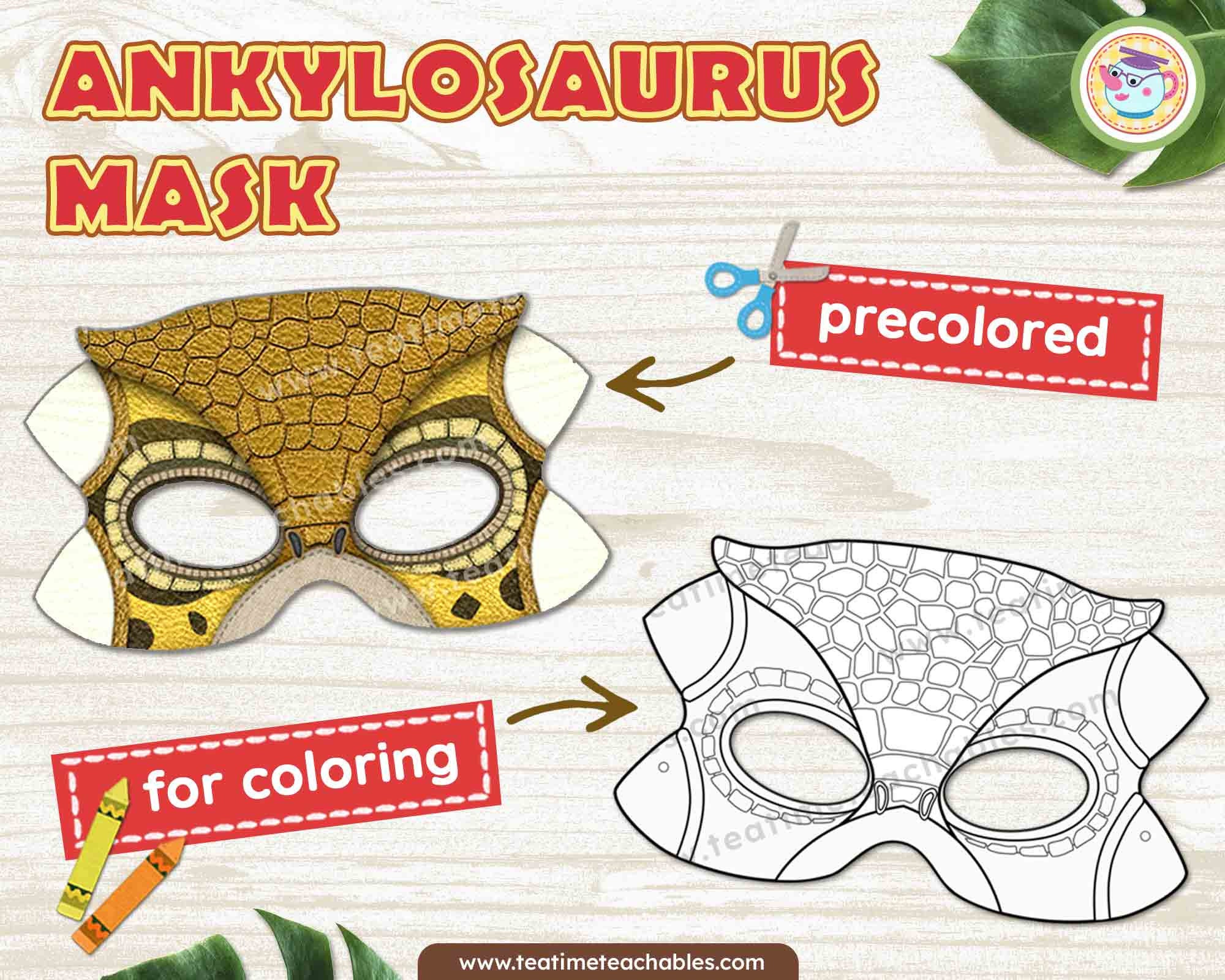 ANKYLOSAURUS Dinosaur Mask: Precolored & for Coloring Printable ...