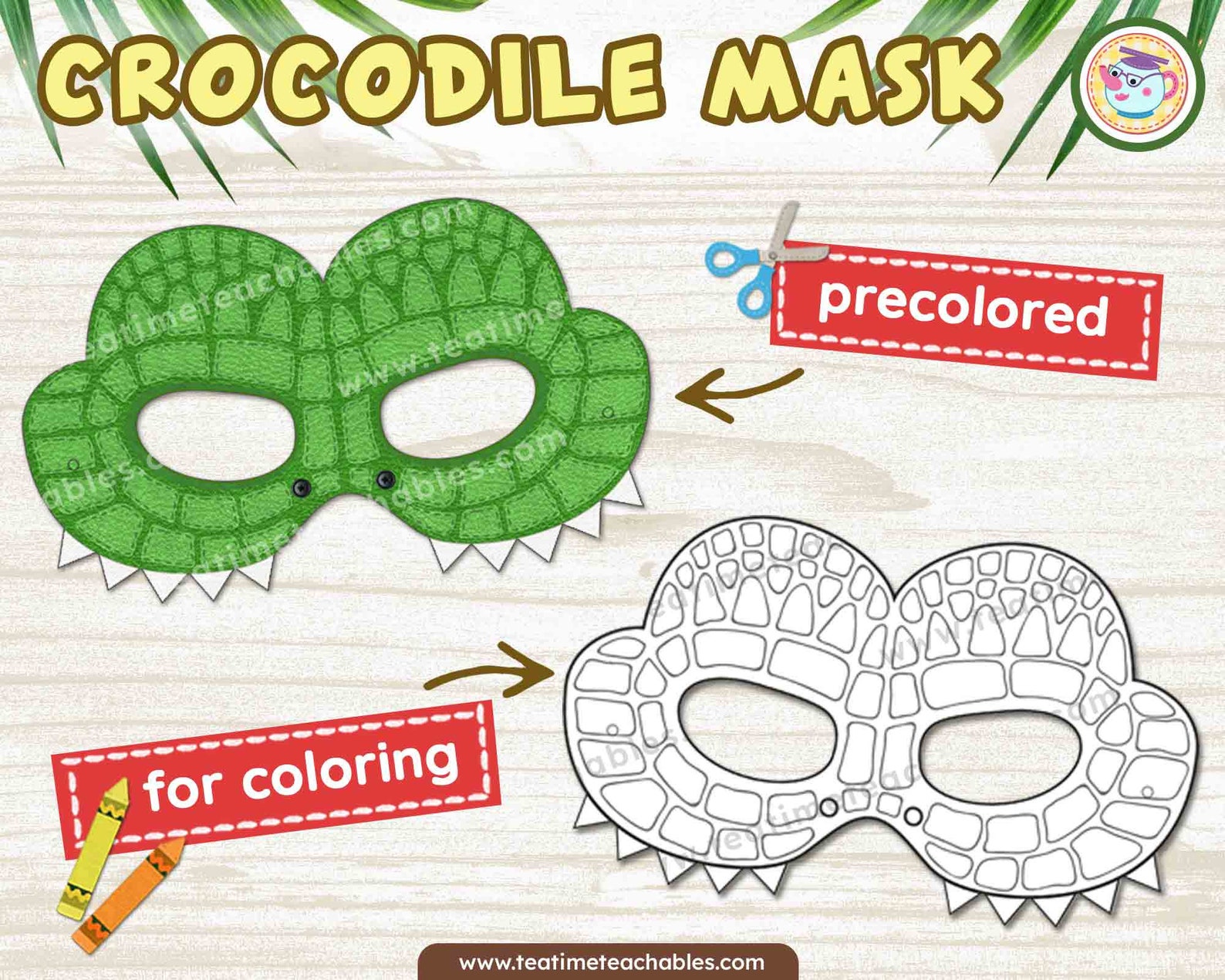 Crocodile Mask: Precolored & for Coloring, Jungle Animal Craft (PDF) - Etsy