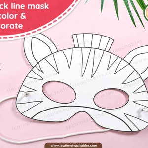 ZEBRA Mask: Precolored and for Coloring - Printable Jungle Animals Mask ...