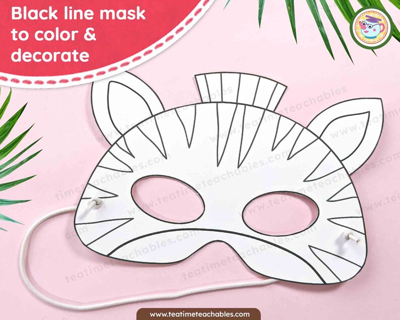 ZEBRA Mask: Precolored and for Coloring - Printable Jungle Animals Mask ...