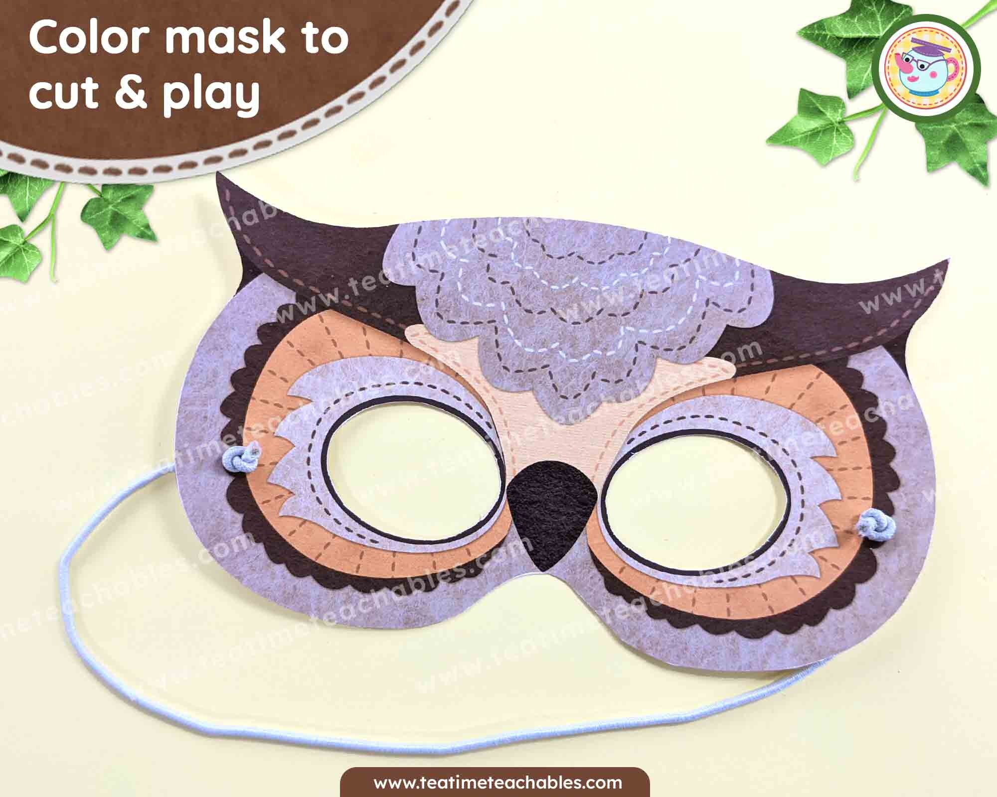 OWL Mask: in Color and for Coloring - Printable Mask for Kids - PDF ...