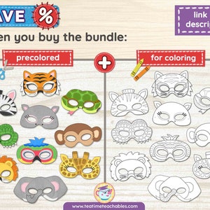 HIPPO Mask: Precolored and for Coloring- Printable Jungle Animals Mask ...