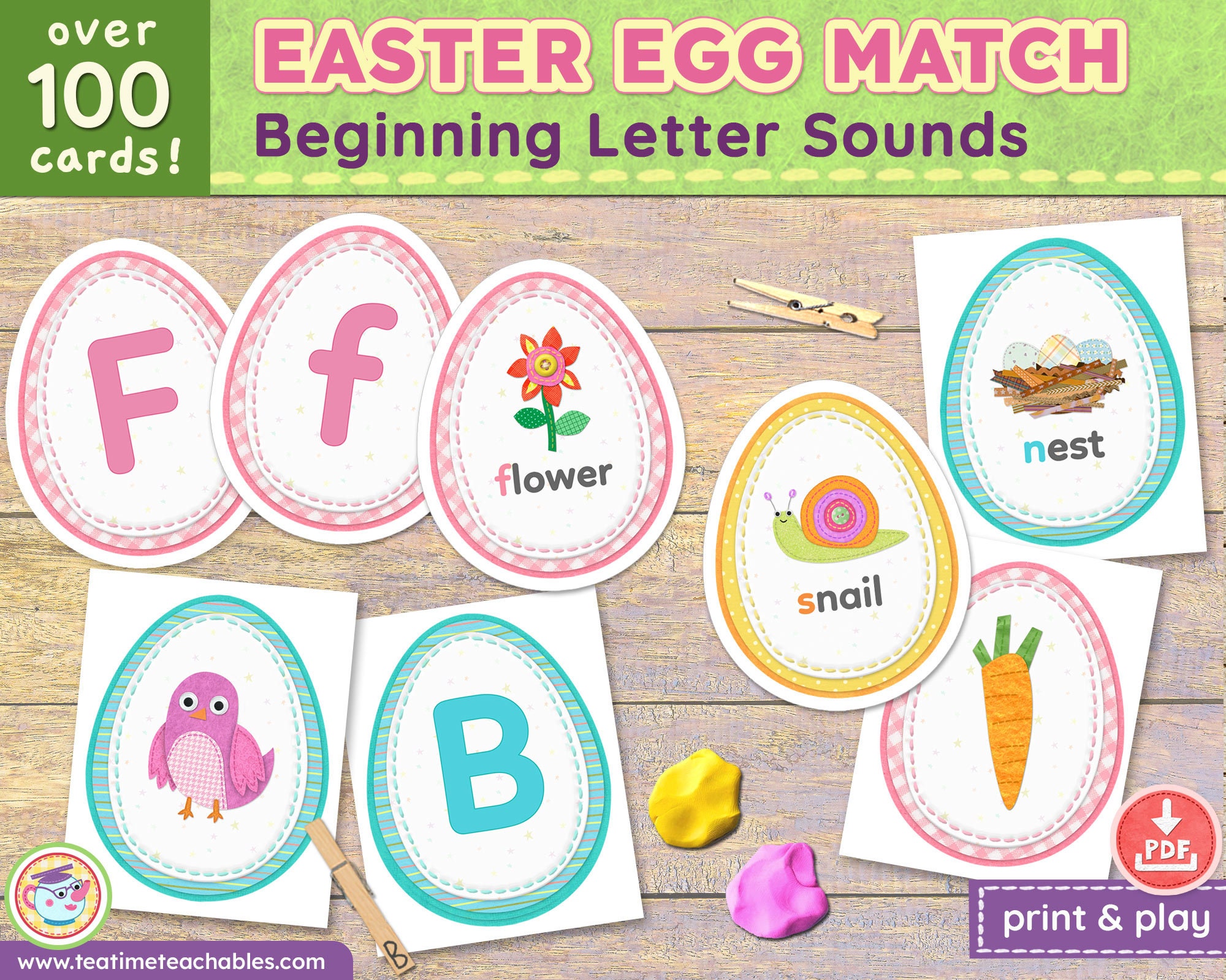 Spring-themed Matching Cards: Beginning Letter Sounds & Phonics Game ...