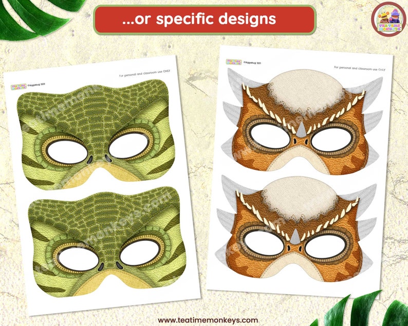 DINOSAURS Masks for Kids TEN Printable Masks in Color PDF Dinosaur ...