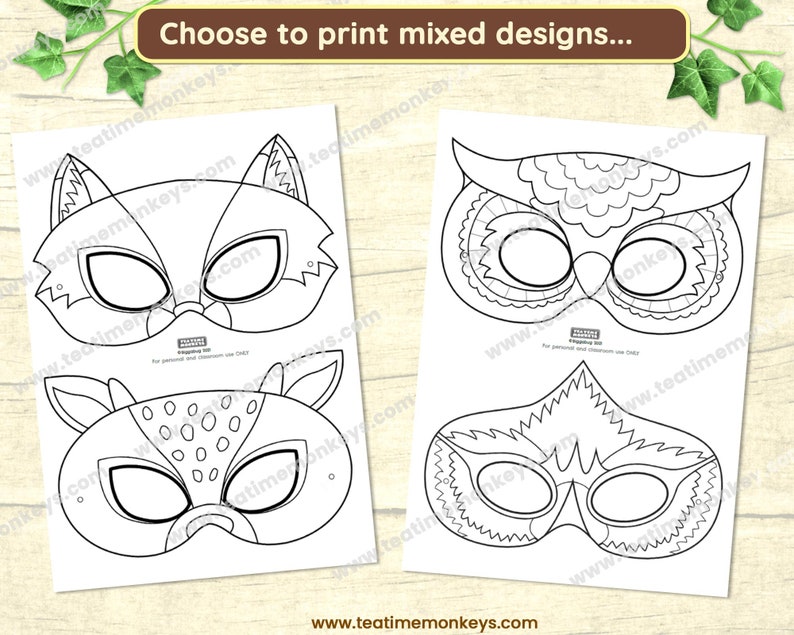 FOREST ANIMALS Masks Set 1 EIGHT Printable Masks for Coloring Forest ...