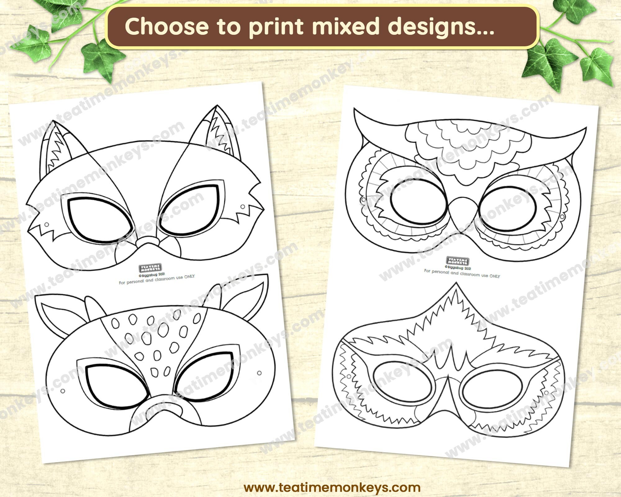 FOREST ANIMALS Masks Set 1 EIGHT Printable Masks for Coloring Forest ...