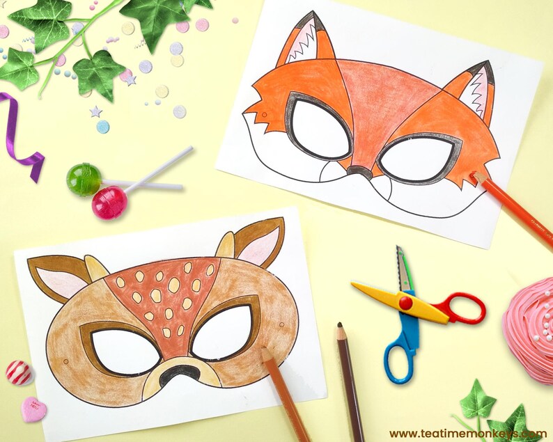 FOREST ANIMALS Masks Set 1 EIGHT Printable Masks for Coloring Forest ...