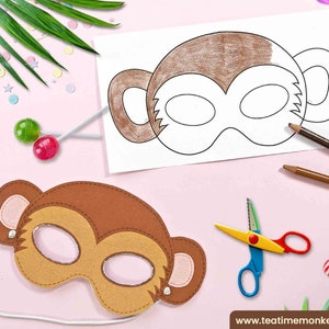 MONKEY Mask: in Color and for Coloring Printable Jungle Animals Mask ...
