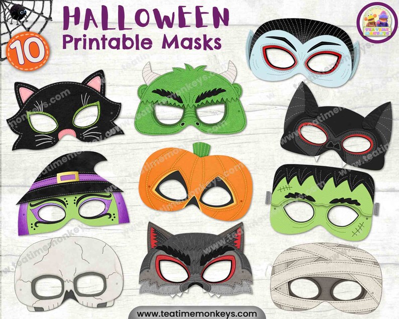 HALLOWEEN Masks for Kids TEN Printable Masks in Color PDF Halloween ...