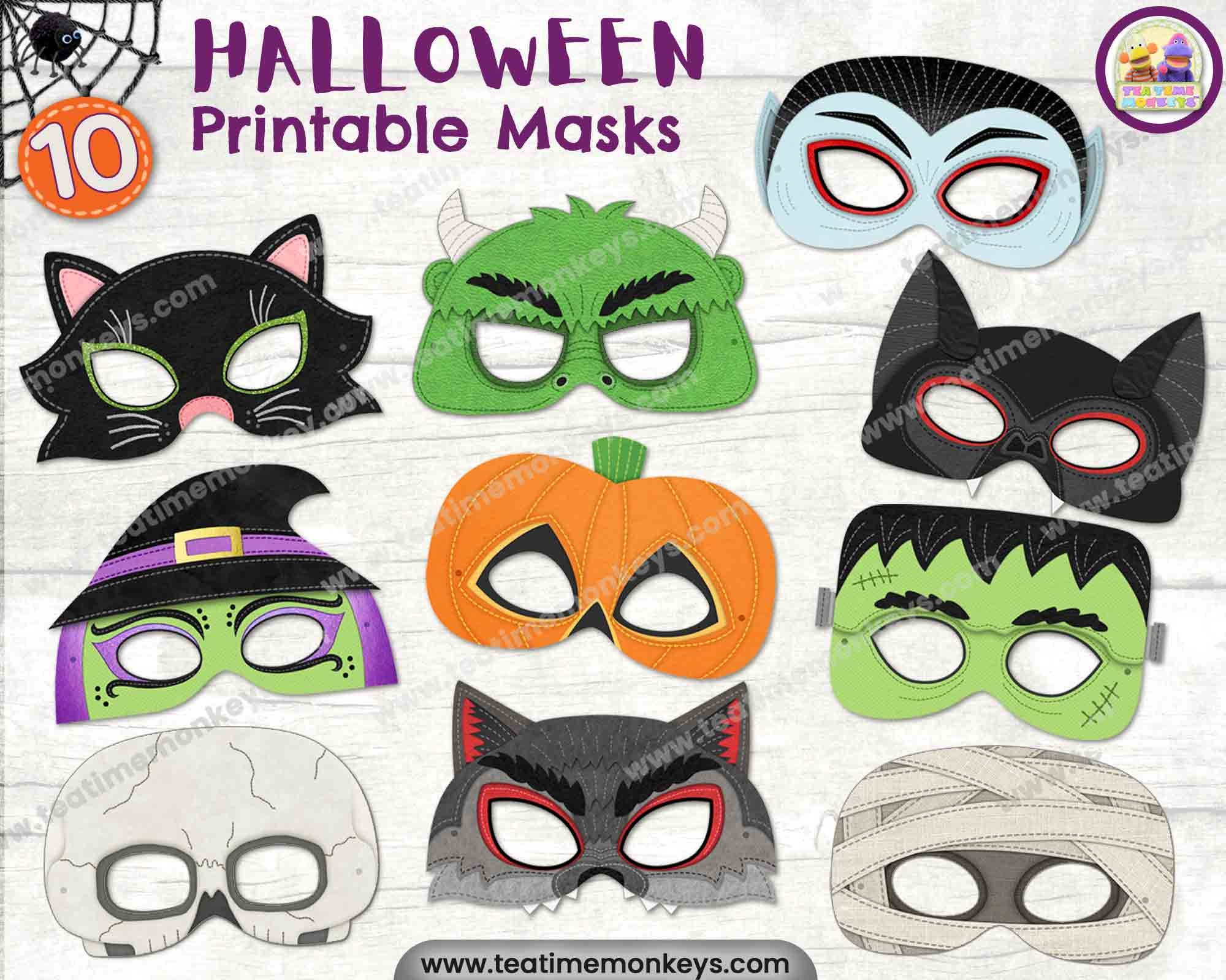 HALLOWEEN Masks for Kids TEN Printable Masks in Color PDF Halloween ...