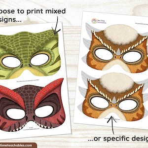 DINOSAURS Masks for Kids Bundle - 20 Printable Masks: Precolored + for ...