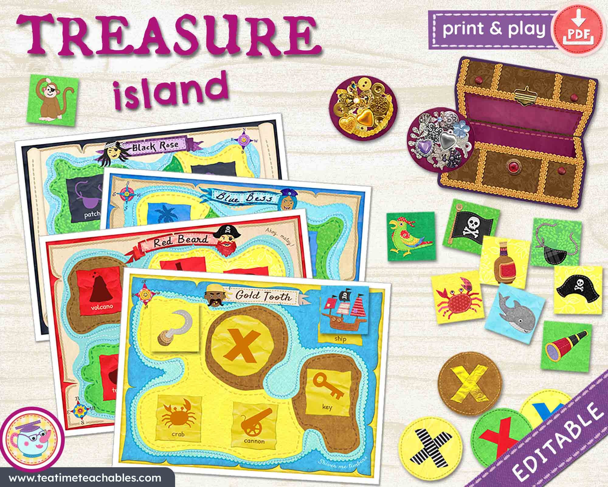 Treasure Island Pirate Map | PRINTABLE Game | PDF | Pirates Matching ...
