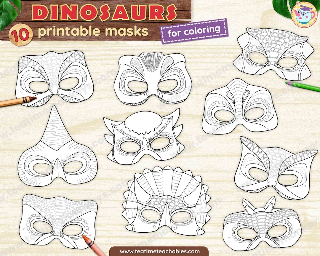 DINOSAURS Masks for Kids - TEN Printable Masks to Color - PDF ...