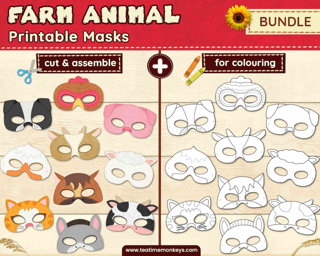 FARM ANIMALS Masks Bundle 20 Printable Masks Costume - Etsy