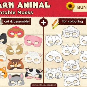FARM ANIMALS Masks Bundle 20 Printable Masks Costume - Etsy