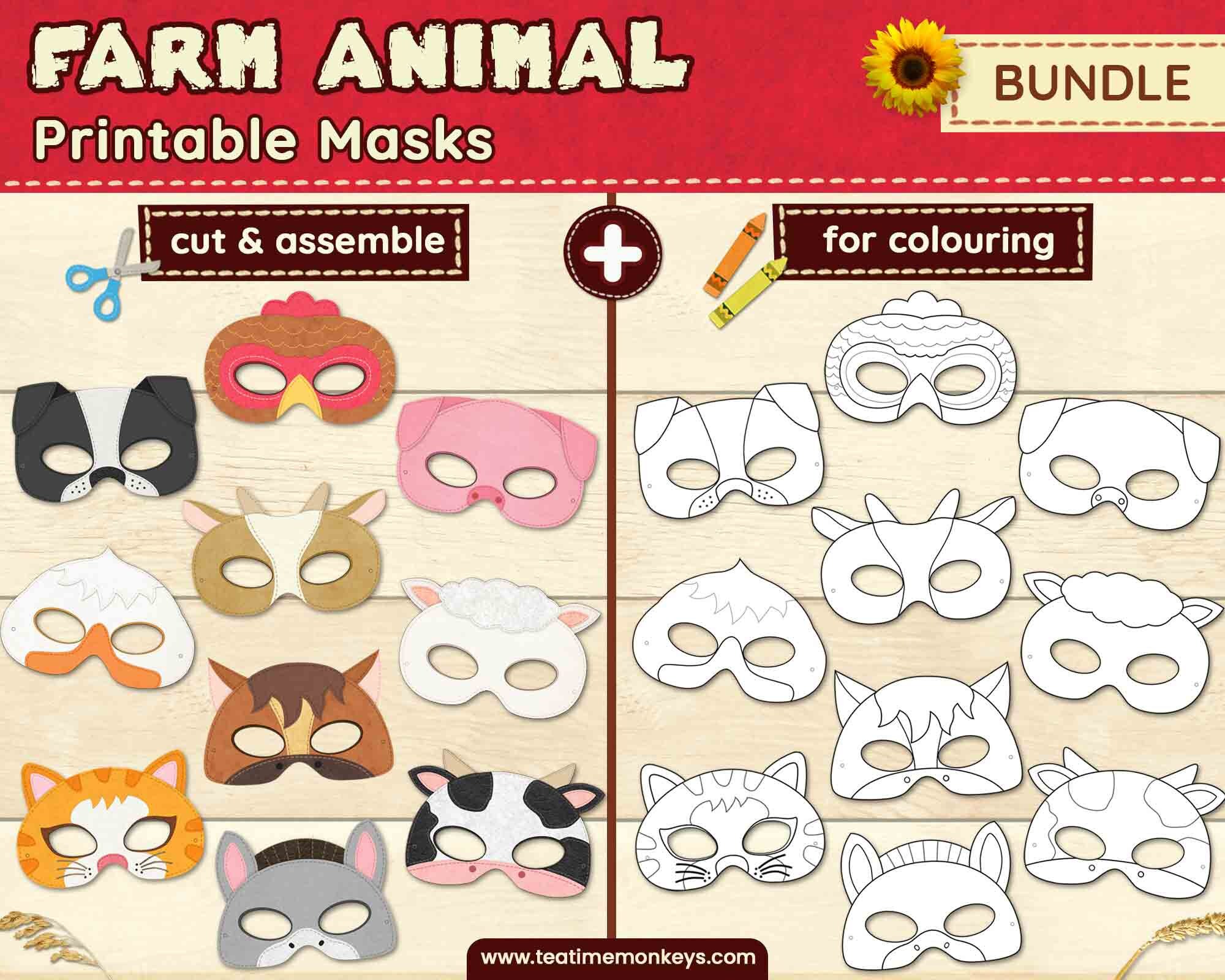 FARM ANIMALS Masks Bundle 20 Printable Masks Costume - Etsy
