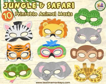 Printable Jungle Animal Party Masks Panda Tiger Jaguar - Etsy