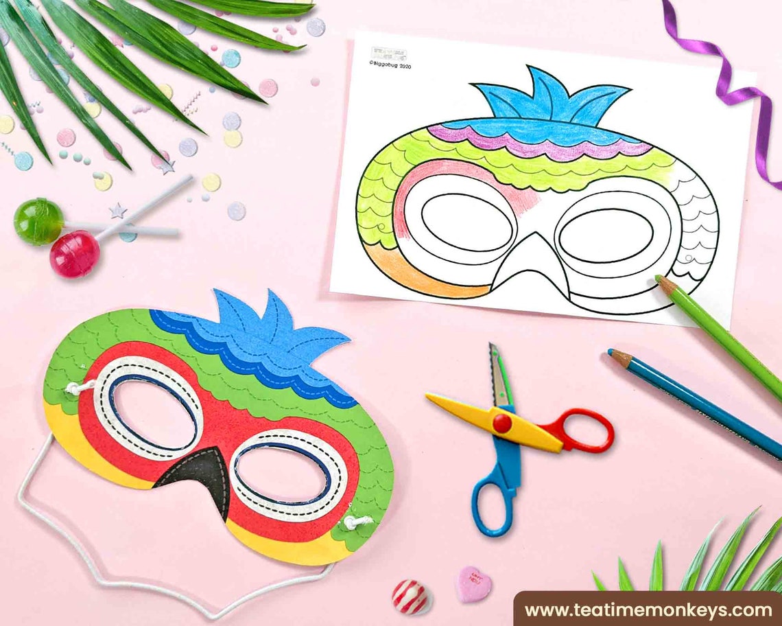 PARROT Mask: in Color and for Coloring Printable Jungle - Etsy