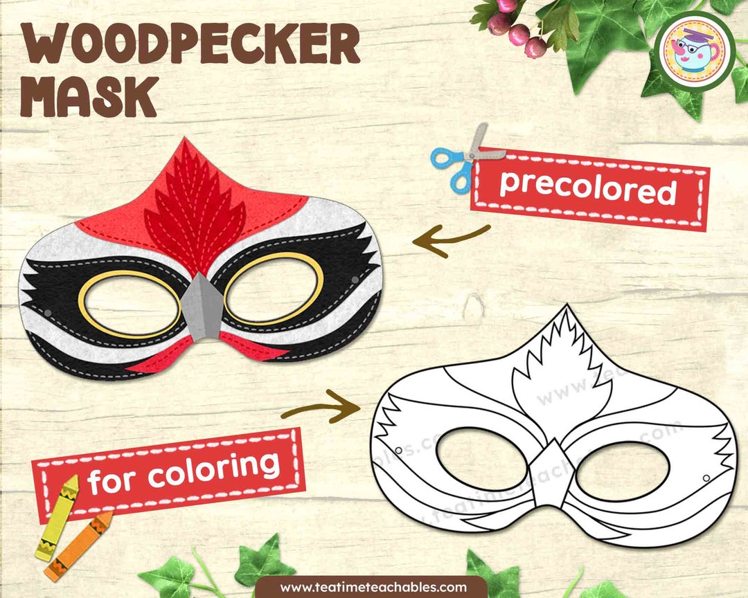 Printable Woodpecker Mask: Precolored & Coloring Activity (PDF) - Etsy