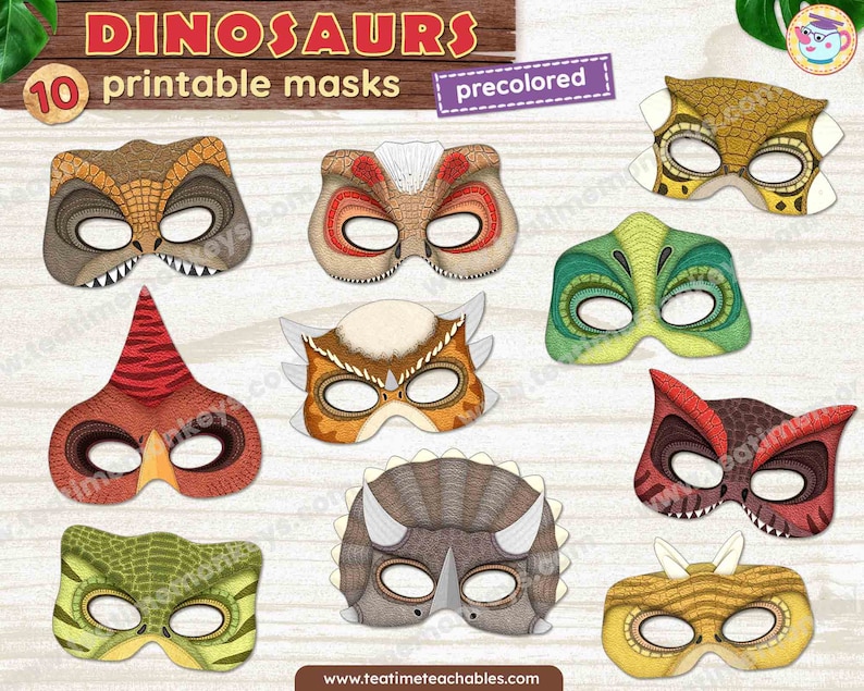 DINOSAURS Masks for Kids - TEN Printable Masks in Color - PDF ...
