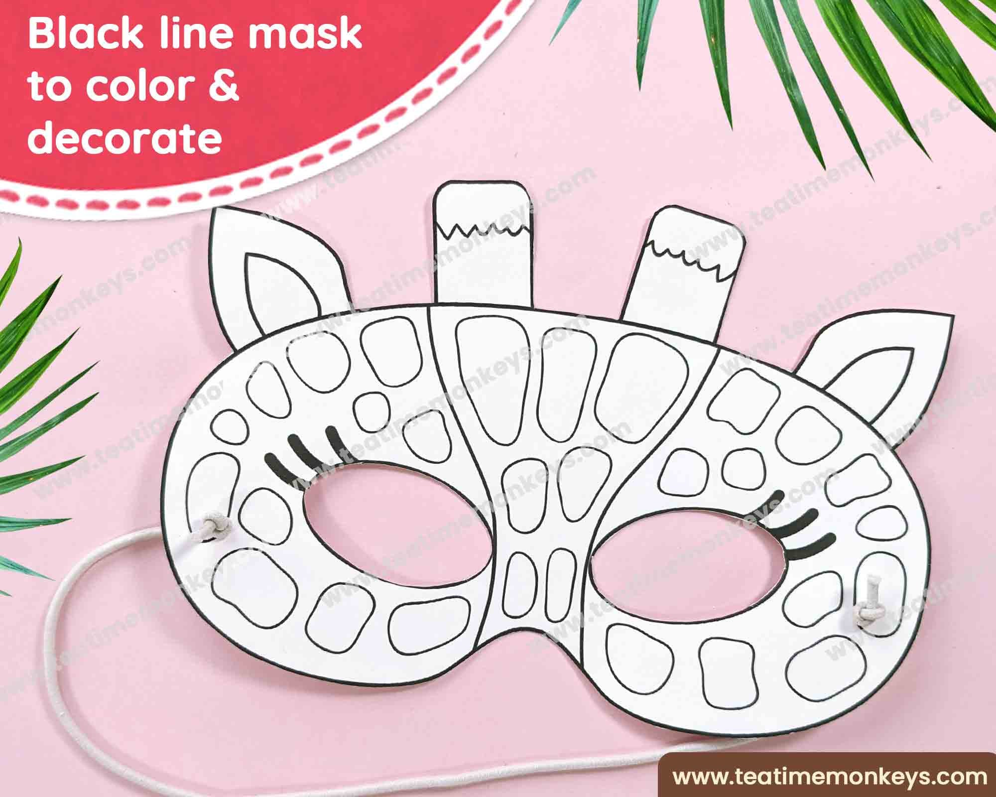 GIRAFFE Mask: in Color and for Coloring Printable Jungle Animals Mask ...