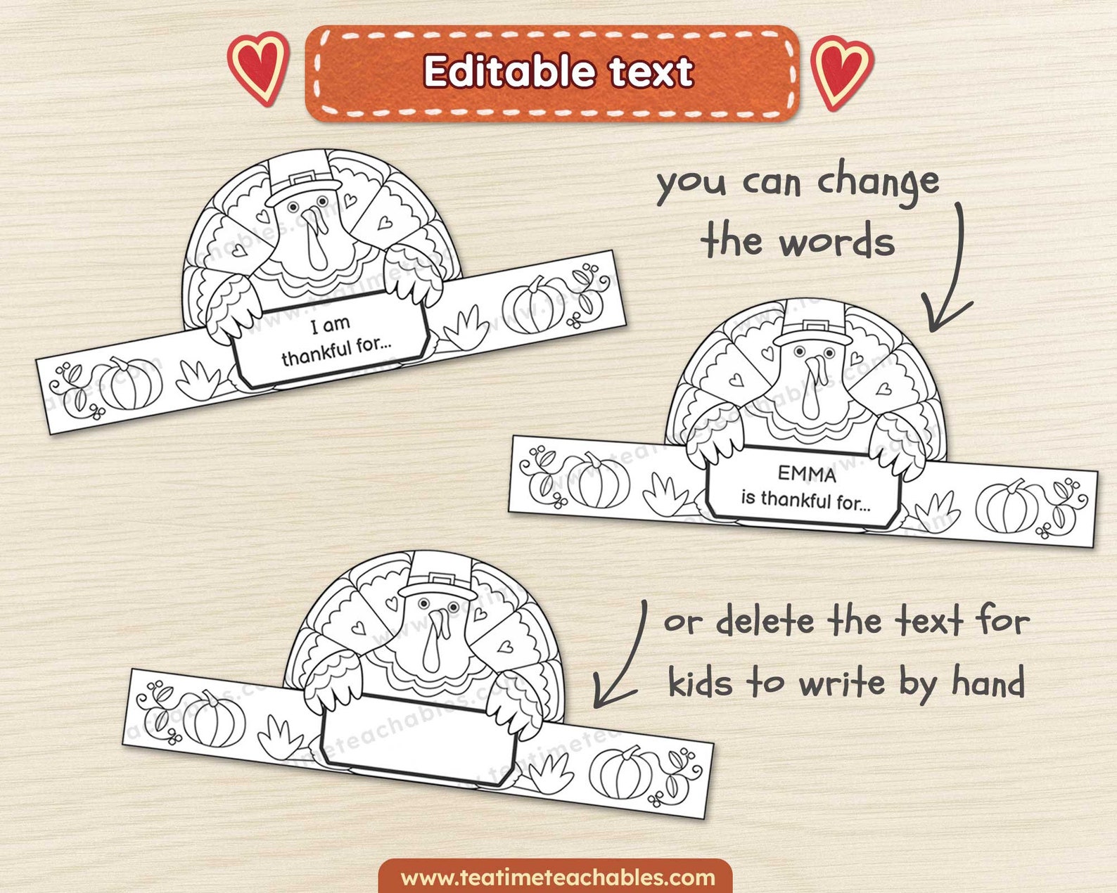 Thankful Turkey Crown: Thanksgiving Coloring Craft (editable PDF) - Etsy