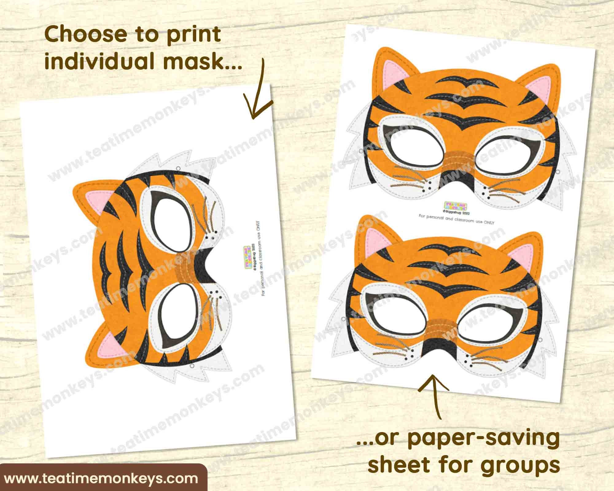 TIGER Mask: in Color and for Coloring Printable Jungle - Etsy