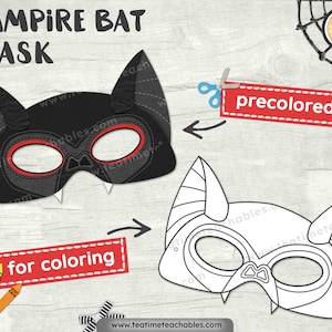 Printable Vampire Bat Mask: Halloween Costume Craft for Kids (PDF ...