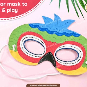 PARROT Mask: in Color and for Coloring - Printable Jungle Animals Mask ...