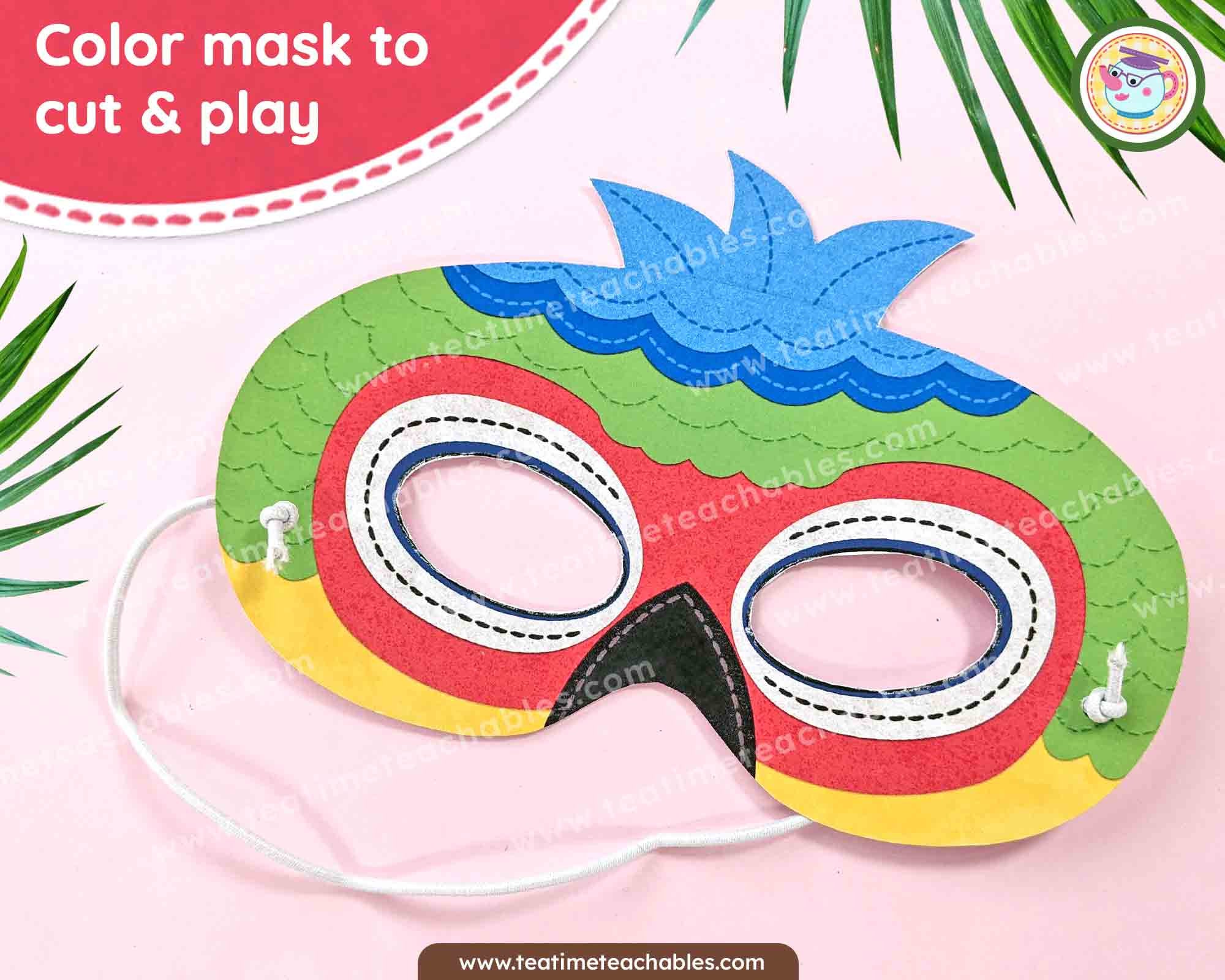 PARROT Mask: in Color and for Coloring Printable Jungle Animals Mask ...