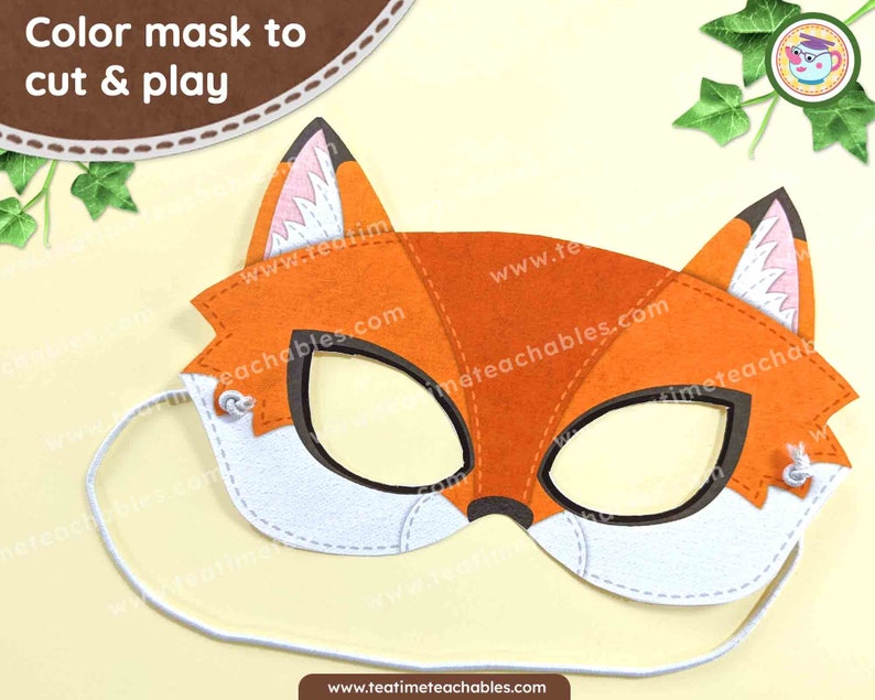 FOX Mask: Precolored and for Coloring - Printable Mask for Kids - PDF ...