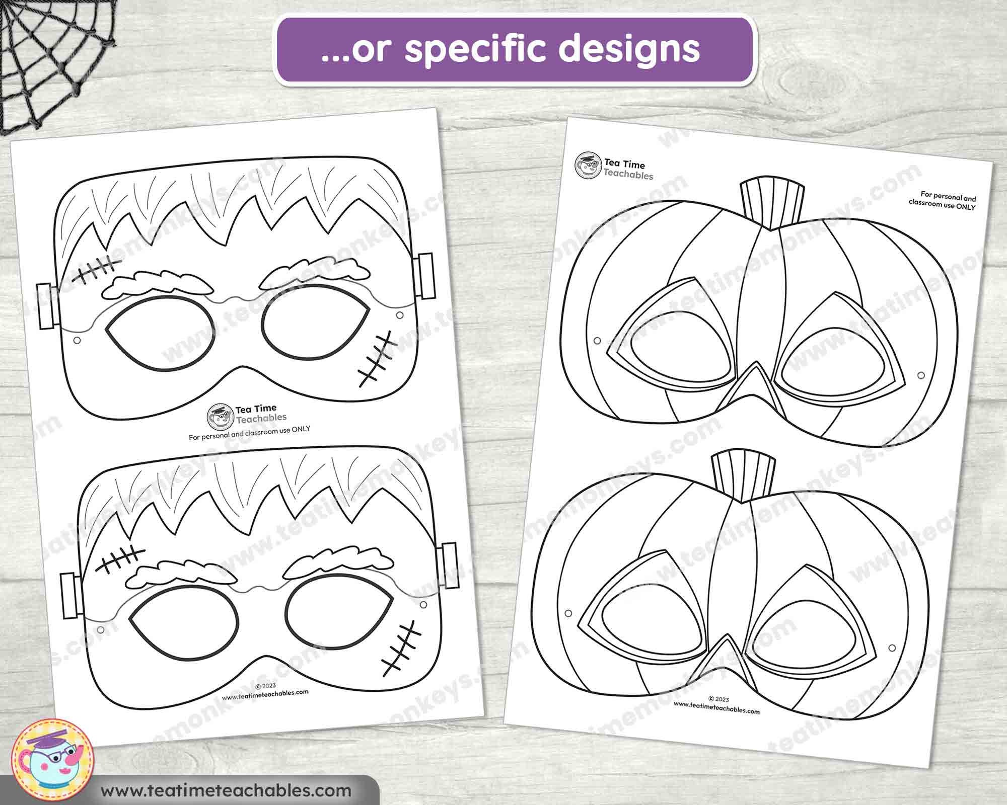 Halloween Masks for Kids: 10 Printable Masks to Color (PDF) - Etsy