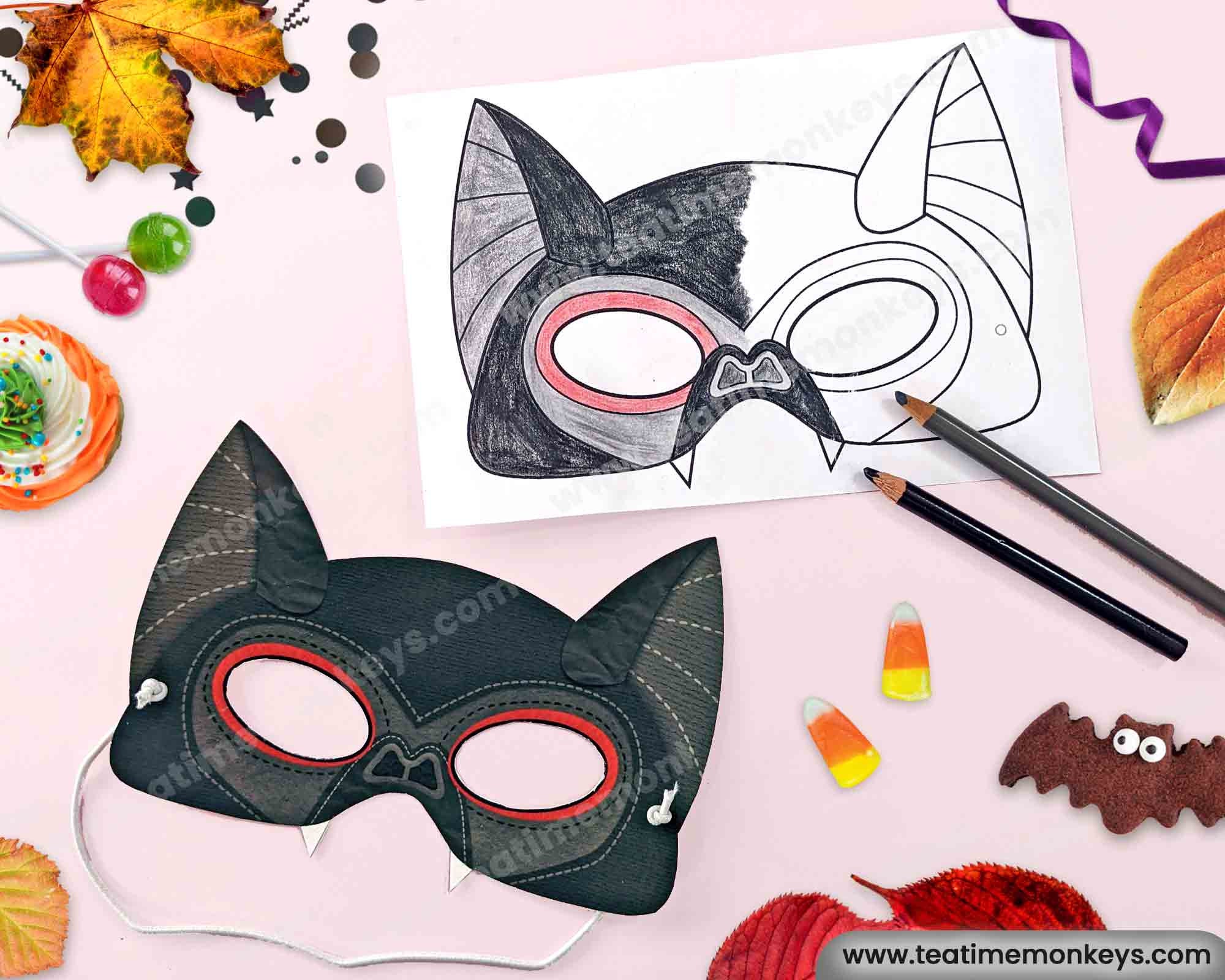 VAMPIRE BAT Mask: in Color and for Coloring Printable Halloween Mask ...