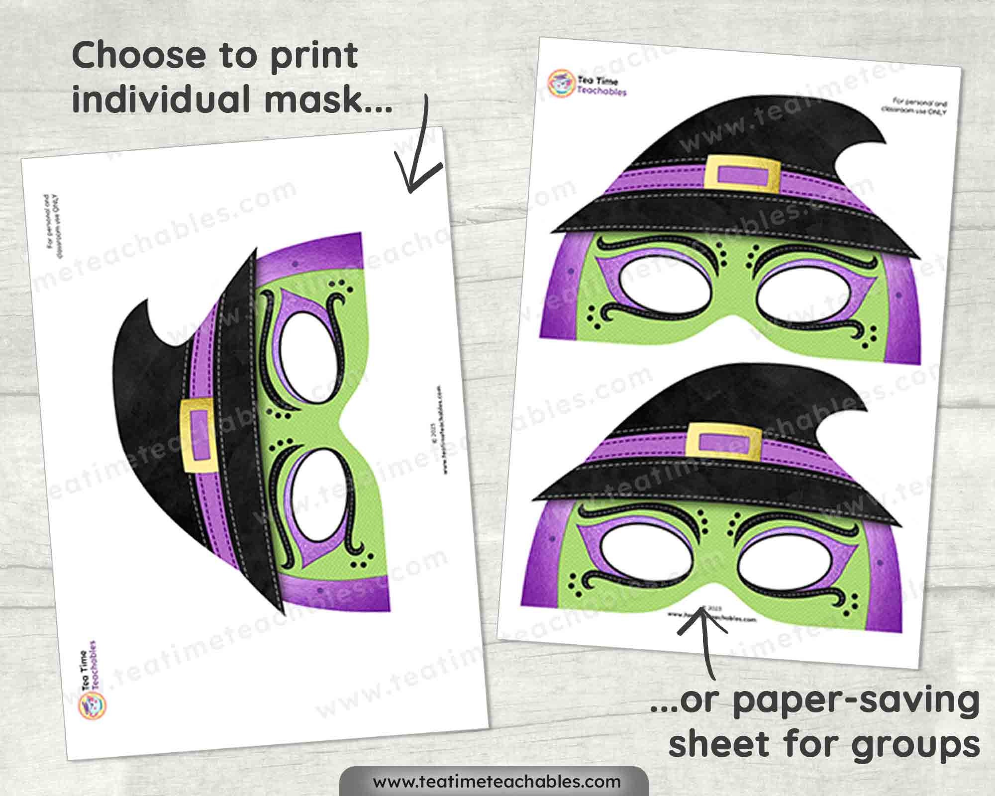 WITCH Mask: Precolored and for Coloring - Printable Halloween Mask for ...
