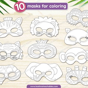 JUNGLE ANIMALS Masks Bundle | Precolored + for Coloring | 20 Printable ...