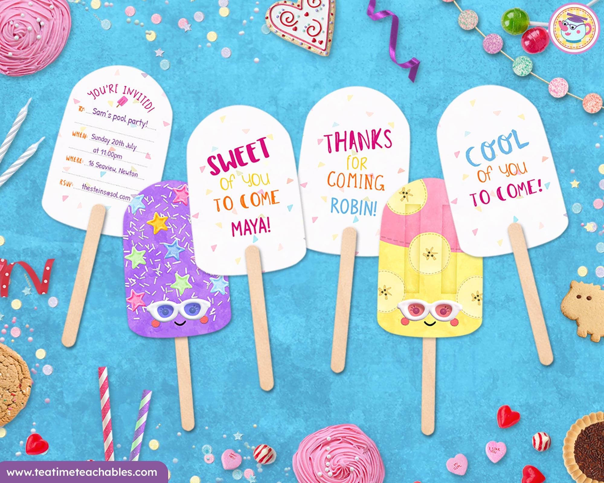 Popsicle Ice Pops CUTE FRUIT Editable Kid's Party Favors, Party ...