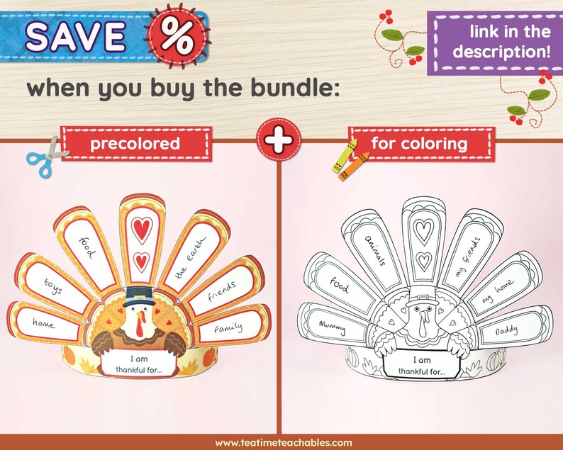Thankful Turkey Crown for Kids | Precolored and Editable | PDF ...