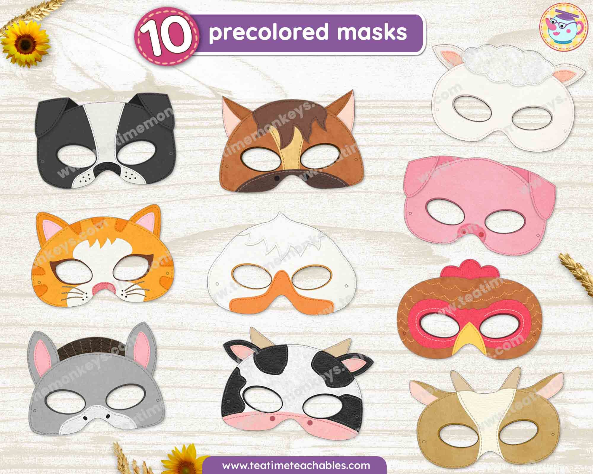 FARM ANIMALS Masks | Ten Printable Masks | Precolored | PDF | Costume ...