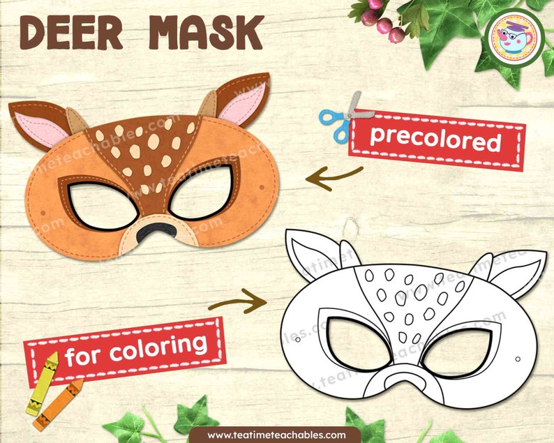 Printable Deer Mask: Precolored & Coloring Activity (PDF) - Etsy