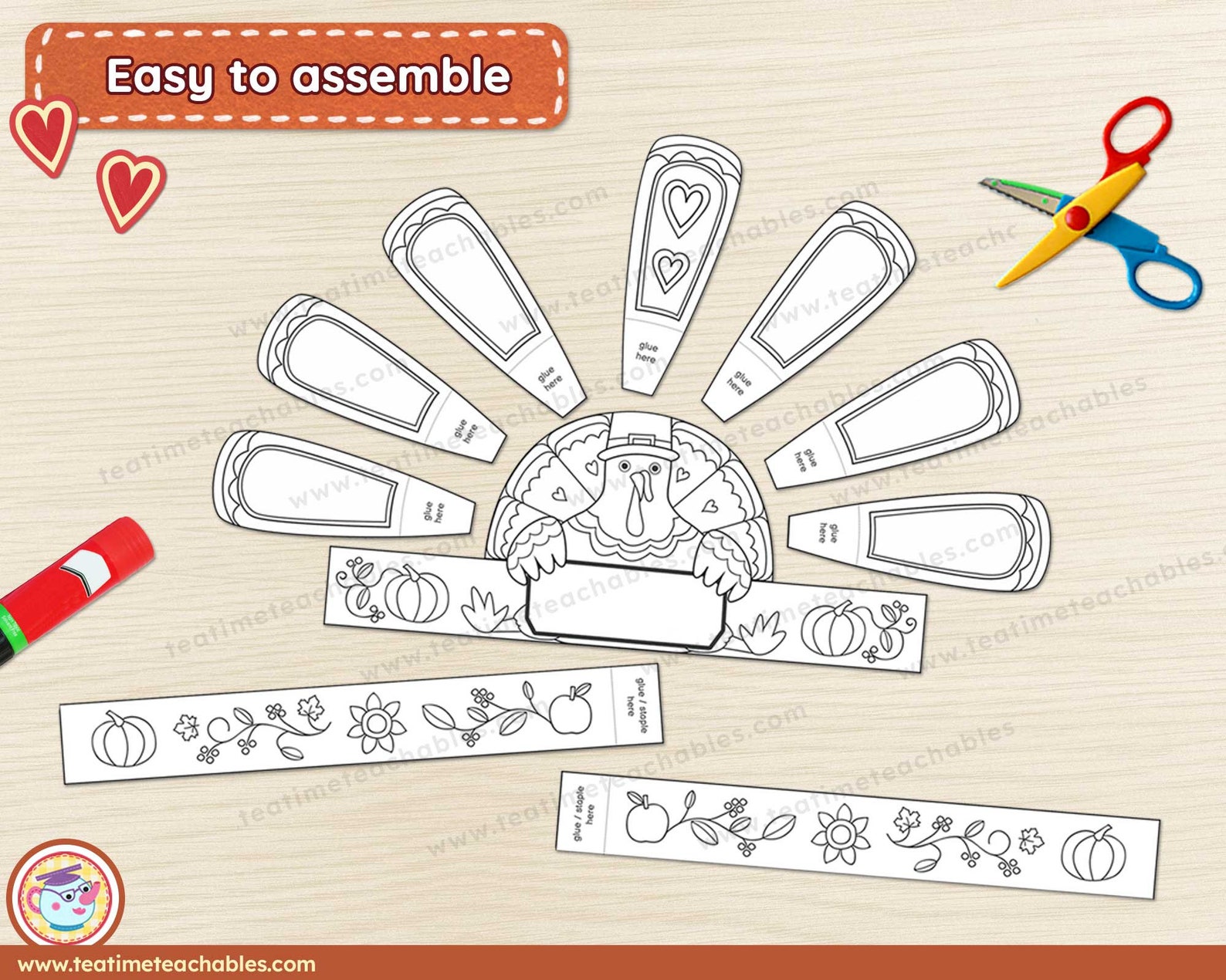 Thankful Turkey Crown: Thanksgiving Coloring Craft (editable PDF) - Etsy