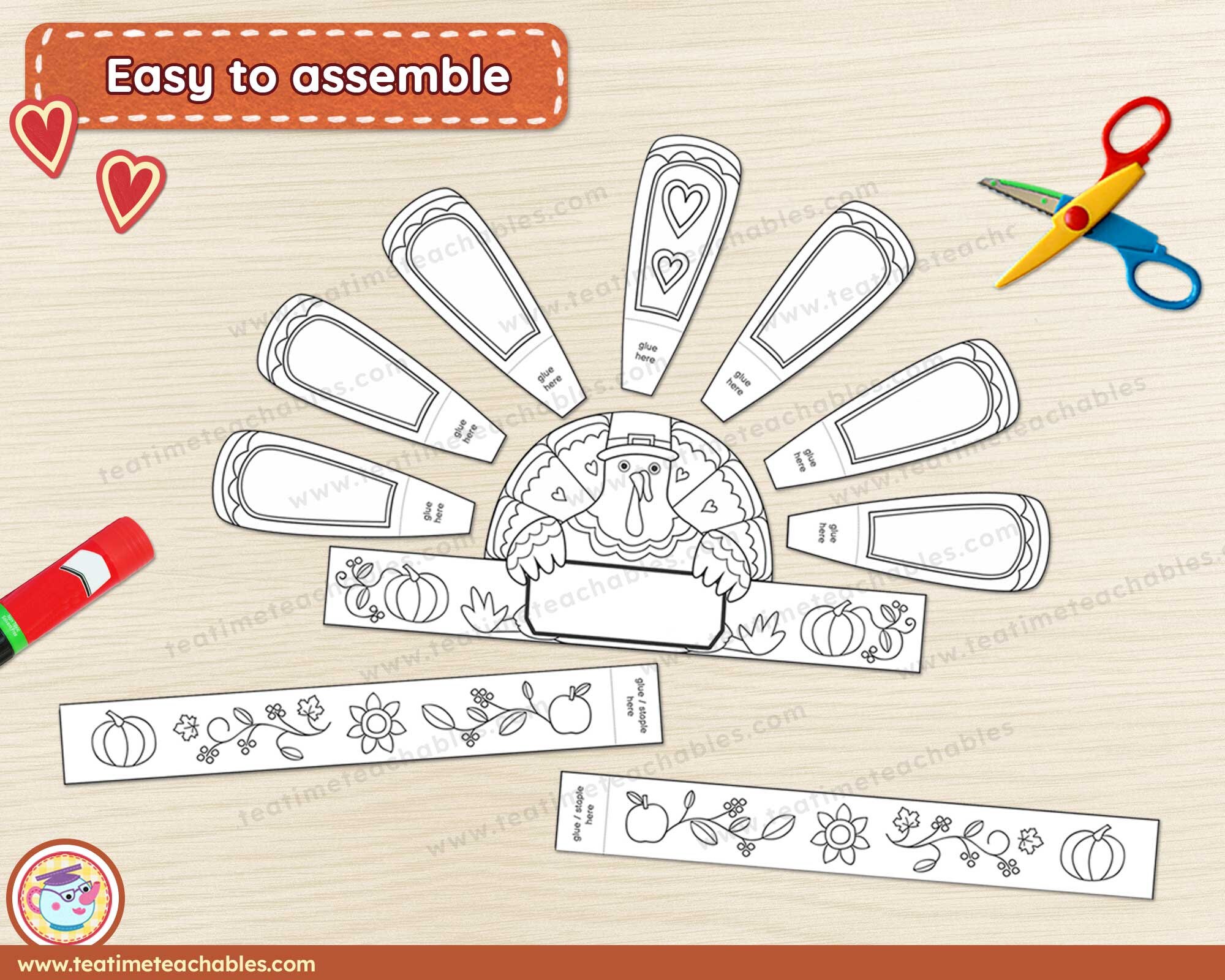 Thankful Turkey Crown: Thanksgiving Coloring Craft (editable PDF) - Etsy