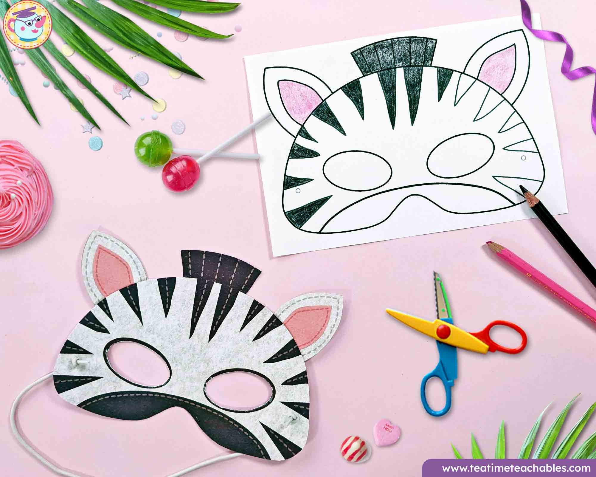 ZEBRA Mask: Precolored and for Coloring Printable Jungle Animals Mask ...