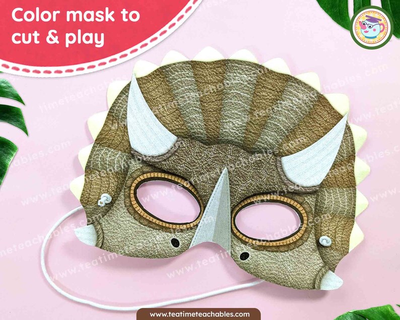 TRICERATOPS Dinosaur Mask: Precolored and for Coloring - Printable ...