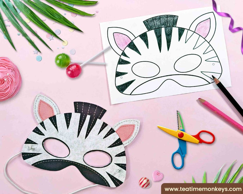 ZEBRA Mask: in Color and for Coloring Printable Jungle Animals Mask for ...